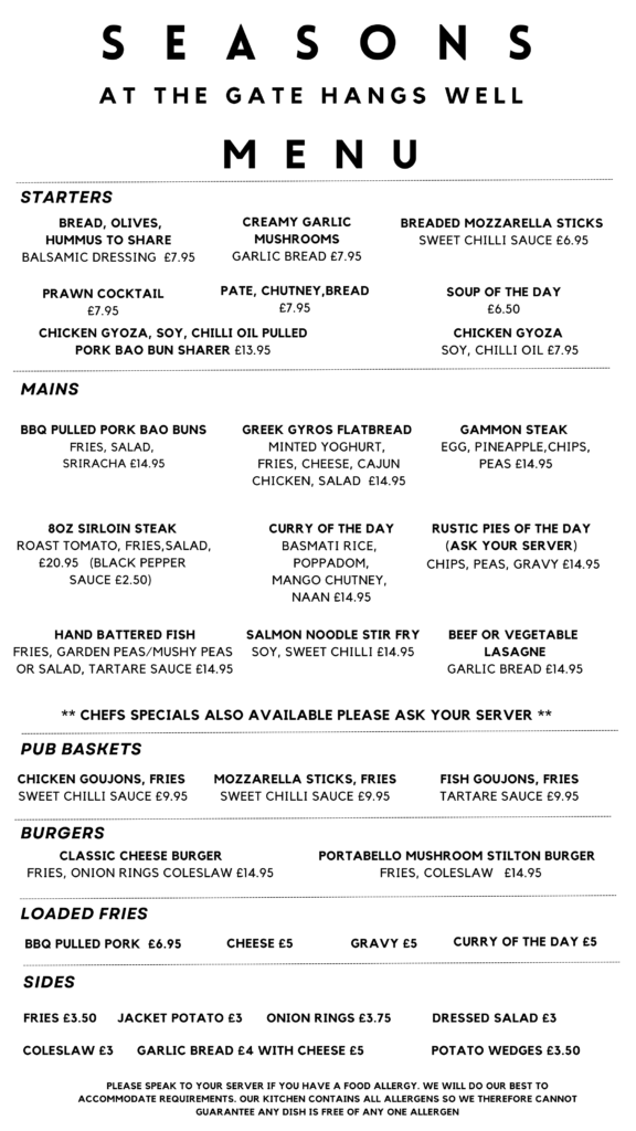 Menu – The Gate Hangs Well & Seasons