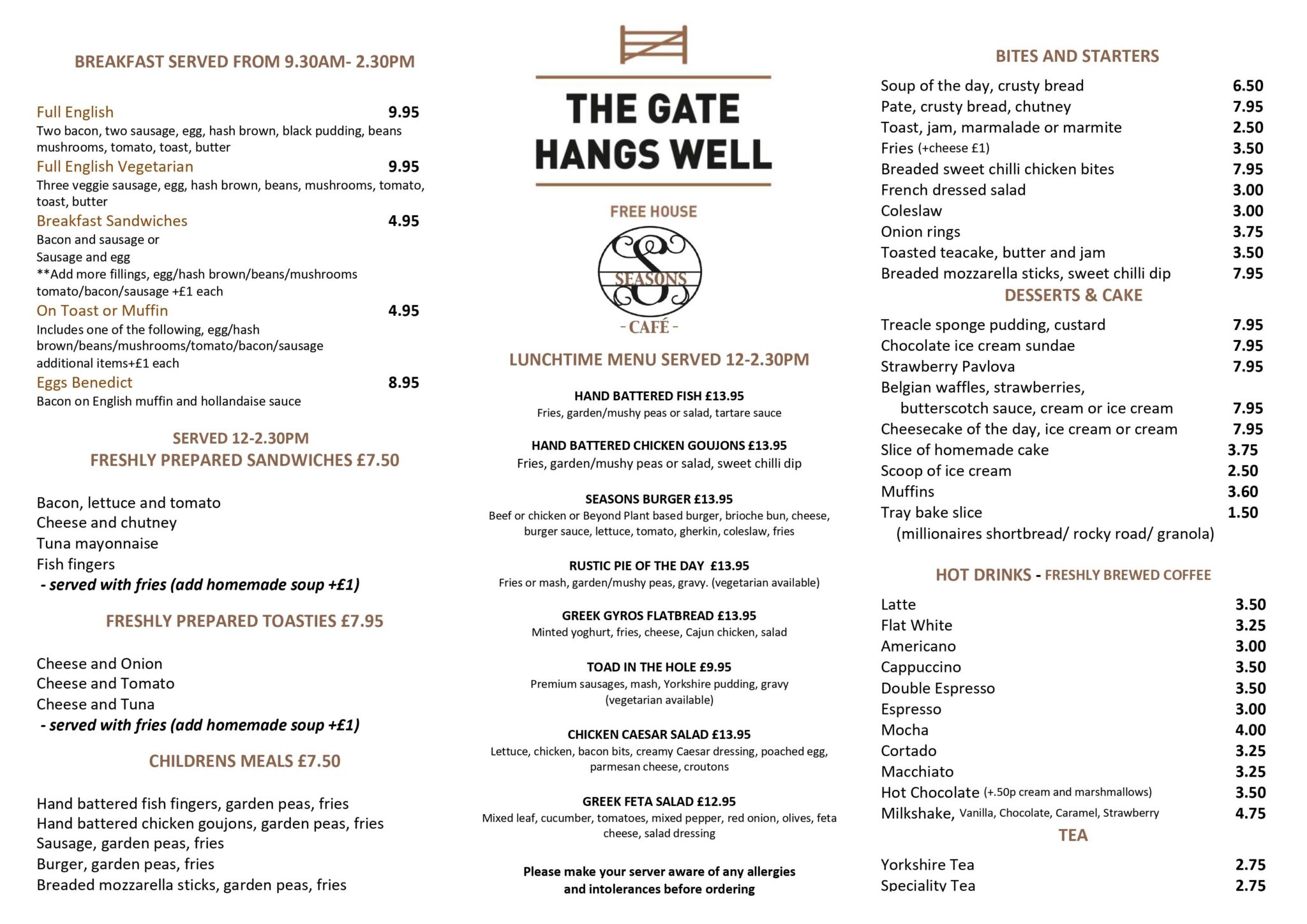 Menu – The Gate Hangs Well & Seasons Carlton Village