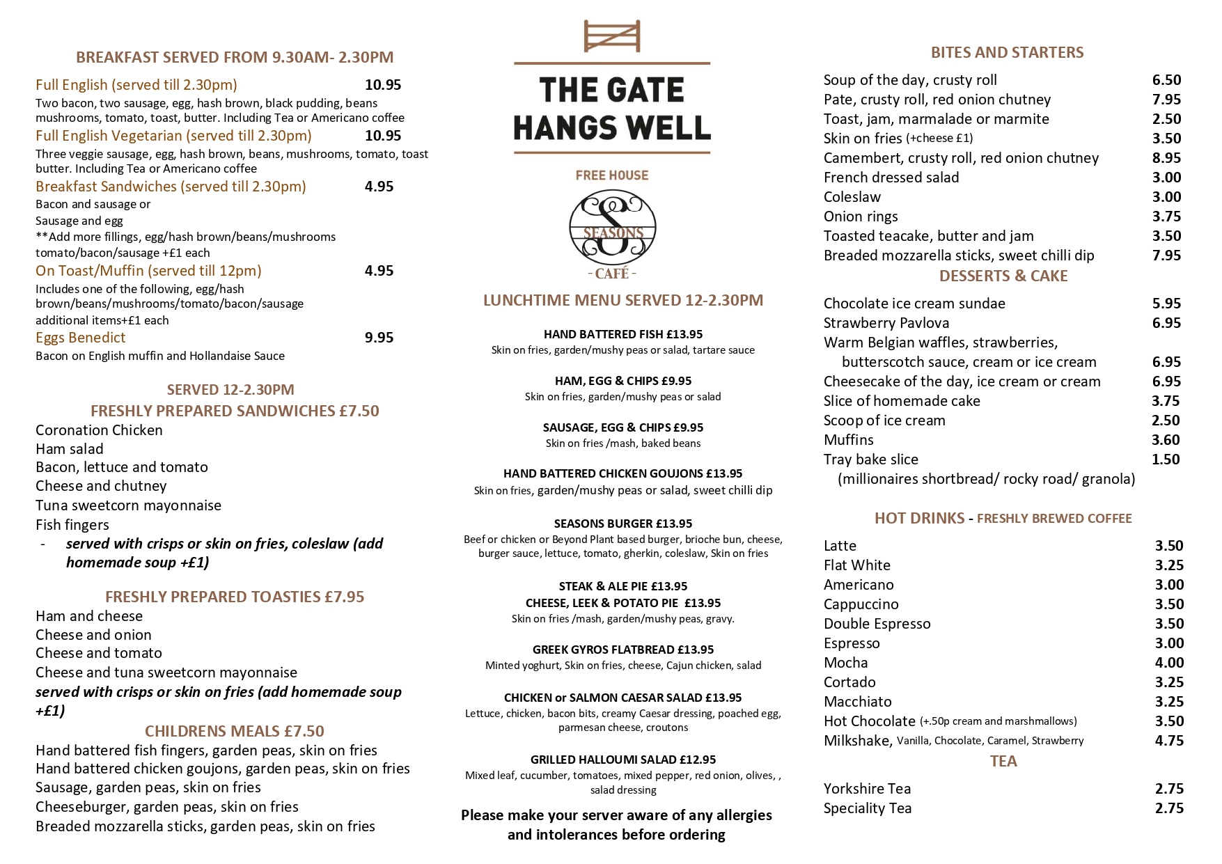 Menu – The Gate Hangs Well & Seasons Carlton Village