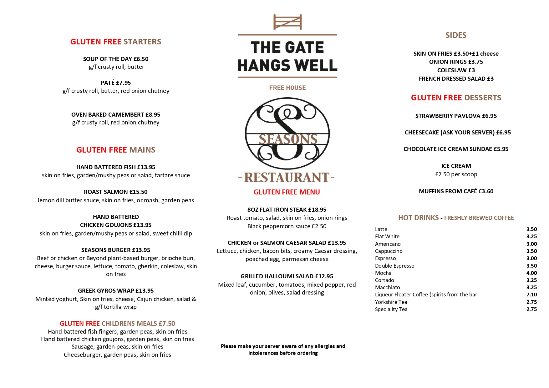 Menu – The Gate Hangs Well & Seasons Carlton Village